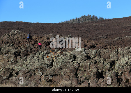 Hikers on ahah basaltic flows lava Markagunt Plateau volcanic field ...