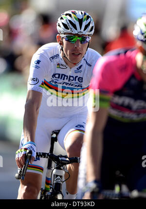Portuguese Rui Costa of Lampre-Merida celebrate on the podium after the ...
