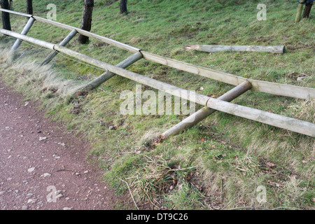 closeup of rotten wooden fence post lying on the ground after falling ...