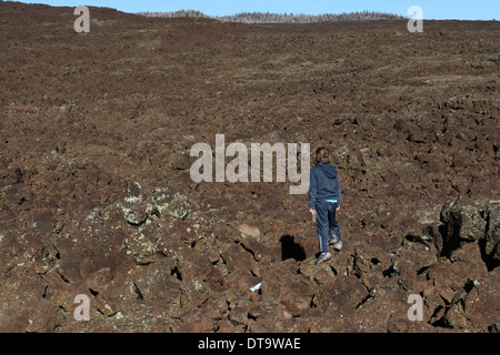 Hikers on ahah basaltic flows lava Markagunt Plateau volcanic field ...