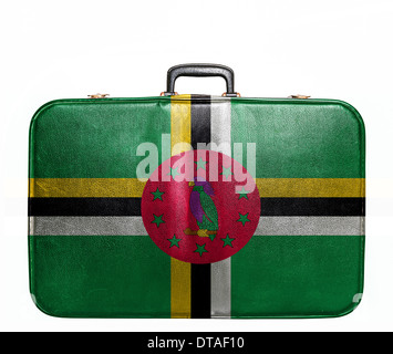 Vintage suitcase with Dominica flag isolated on white background Stock ...