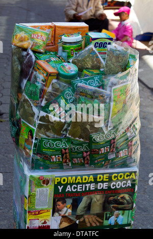 Peruvian coca leaf products on sale in an Ecuadorian market Stock Photo ...