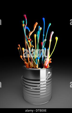 colours explosion from metal paint can Stock Photo - Alamy