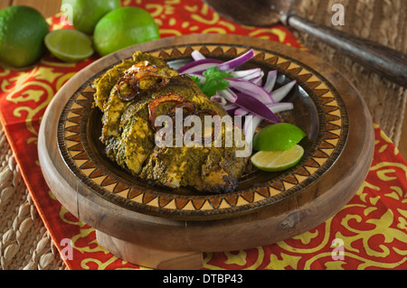 Chicken cafreal. Fried chicken in a green masala. Traditional food Goa ...