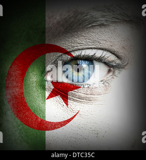 Human face painted with flag of Algeria Stock Photo - Alamy