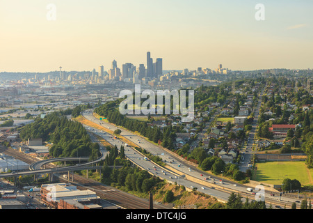 Aerial view of South Seattle and Interstate 5, Washington State Stock ...