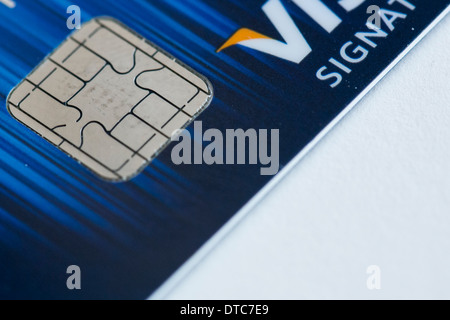 A Visa credit card featuring an EMV chip, also known as "chip and PIN ...
