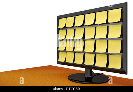 Sleek modern computer monitor covered in organized yellow notes in ...