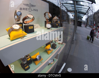 The shop window of a Rolex Swiss luxury watch shop on Zurich's Stock ...