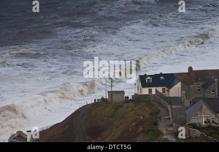 Giant waves on Chesil Beach Portland Dorset from 15/2/14 storm Stock ...