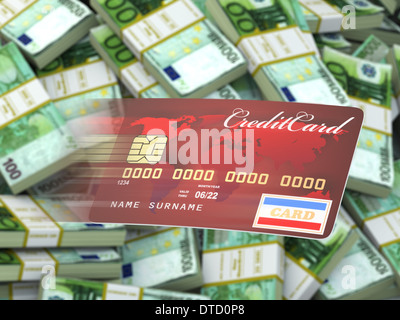 Credit card with euro packs, 3D rendering isolated on white background ...