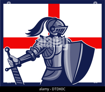 Illustration of an English knight in full armor with England flag ...