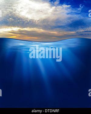 sunset sea sun ray clear sky, 3d rendering illustration Stock Photo - Alamy