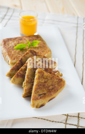 fried chicken Murtabak roti stuffed chicken on plate dipping sweet ...
