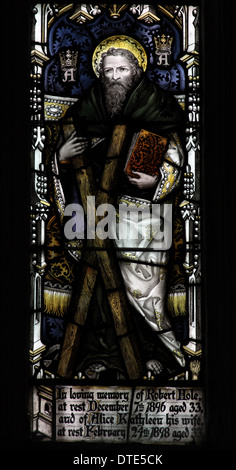 Saint Andrew, stained glass window in Saint Severin church in Paris ...