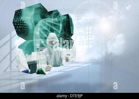 Composite image of scientists on abstract screen Stock Photo - Alamy