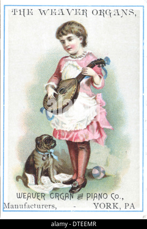 A Victorian trade card for the Weaver Organ and Piano Co. featuring ...