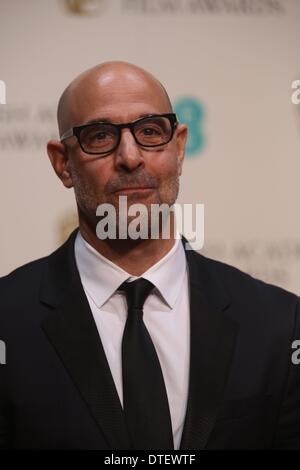 Actor Stanley Tucci poses in the press room of the 66th annual British ...