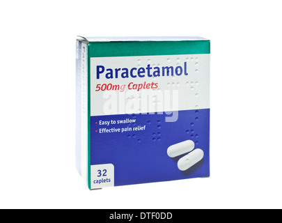 Box of unbranded generic 32 paracetamol tablets caplets with a blister ...