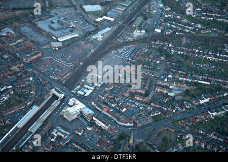 Aerial view of Tonbridge looking south showing the railway line and ...