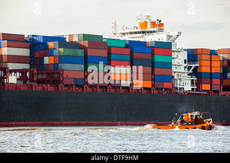 Container barge loaded with metal shipping containers in ocean USA ...