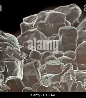 Scanning electron micrograph (SEM) of Table salt crystal (NaCl, sodium ...
