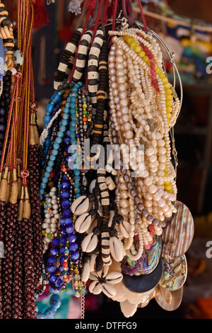 Necklaces made of sea shell and beads on display for sale, Mauritius ...