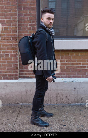 Dustin Ellis posing on the street during New York Fashion Week - Feb 7 ...