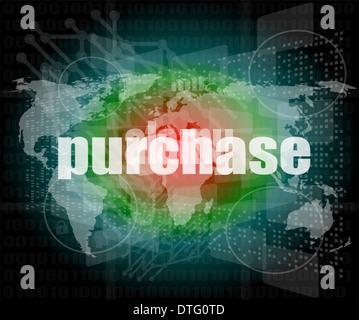 purchase words on digital touch screen interface - business concept ...