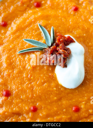 Healthy Sweet Potato and Sage Soup on a Rustic Wooden Table Stock Photo ...