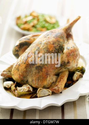 Stuffed roast chicken with garlic Stock Photo - Alamy