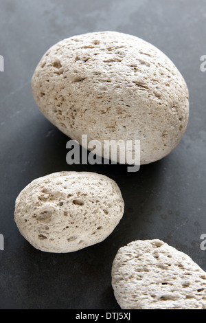 Pumice stone mineral sample from directly above. Light porous volcanic ...