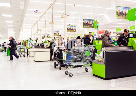 The checkout tills inside ASDA Supermarket in Newquay in Cornwall Stock ...