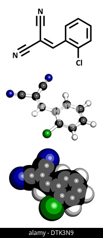 2-chlorobenzalmalononitrile tear gas (CS gas) molecule. Stylized ...