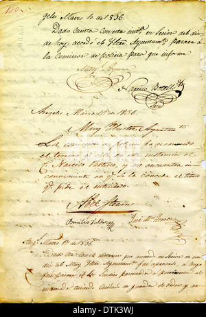 Historical document from 1836 showing the petition of Julian Valdes for ...