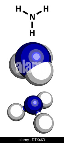 Ammonia, NH3, molecule model and chemical formula. Chemical compound of ...