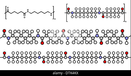 Nylon (nylon-6,6) plastic polymer, chemical structure - linear fragment ...