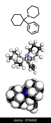 phencyclidine (PCP, angel dust) recreational drug, molecular model ...