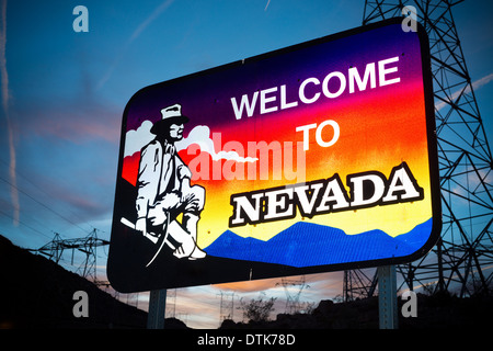 Welcome to Nevada, road sign, Pacific Time Zone, US highway 93 near the ...