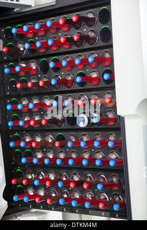 Blood test in culture bottles in incubator being tested for bacterial ...