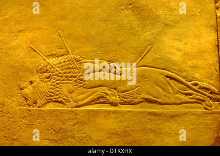 Assyrian wall art relief at the British Museum, London, England, UK ...