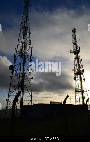 TV and mobile phone transmitter masts on Manmoel Common alongside the ...