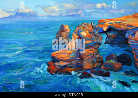Original oil painting of Ocean and cliffs on canvas.Modern Impressionism Stock Photo - Alamy