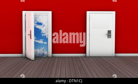 Doors - Two wooden doors, one is closed, the second is open Stock Photo ...