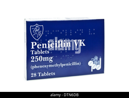 Penicillin antibiotics Box of 28 Penicillin vk tablets antibiotic tablets antibiotics on a white ...
