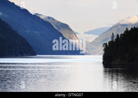 Mountains recede into the distance at Lake Bandak is in the ...