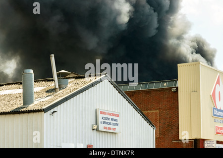 Huge smoke coming from factory on fire near Wembley Stadium, July-2005 ...