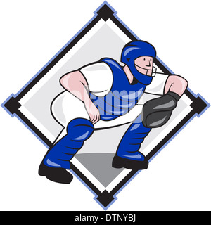 Illustration of a baseball catcher catching squatting facing front set ...