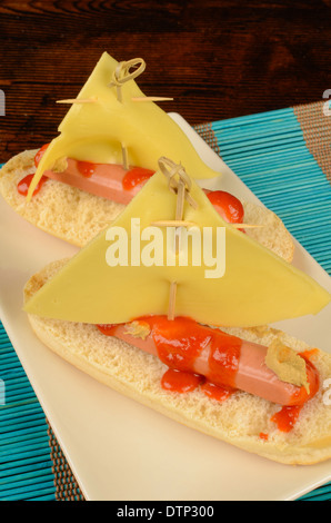 A hot dog decorated as a sailboat, creative kid snack Stock Photo - Alamy
