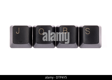 Word jobs formed with computer keyboard keys on white background with ...